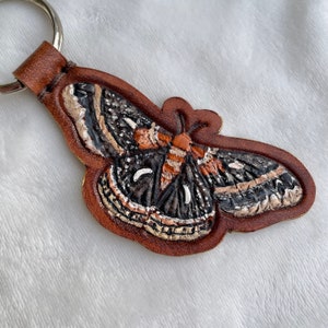 Vintage Style Moth Keyfob - Tooled Leather - Hand Painted Leather ...