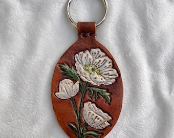 Vintage Style Moth Keyfob Tooled Leather Hand Painted Leather Butterfly ...