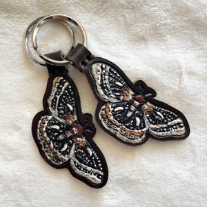 Vintage Style Moth Keyfob - Tooled Leather - Hand Painted Leather ...