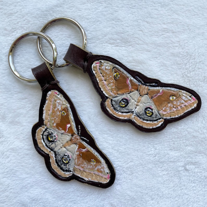 Vintage Style Moth Keyfob - Polyphemus Moth-tooled Leather - Hand ...