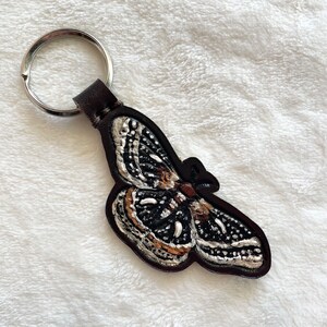 Vintage Style Moth Keyfob - Tooled Leather - Hand Painted Leather ...