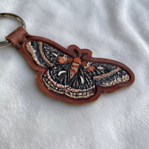 Vintage Style Moth Keyfob - Tooled Leather - Hand Painted Leather ...