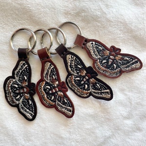Vintage Style Moth Keyfob - Tooled Leather - Hand Painted Leather ...