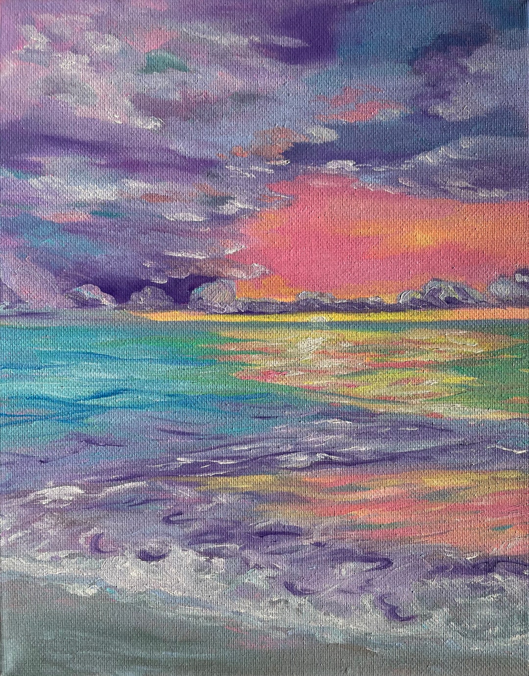 Ocean Sunset Original Ocean Painting on Canvas, Ocean Art, Original Art ...