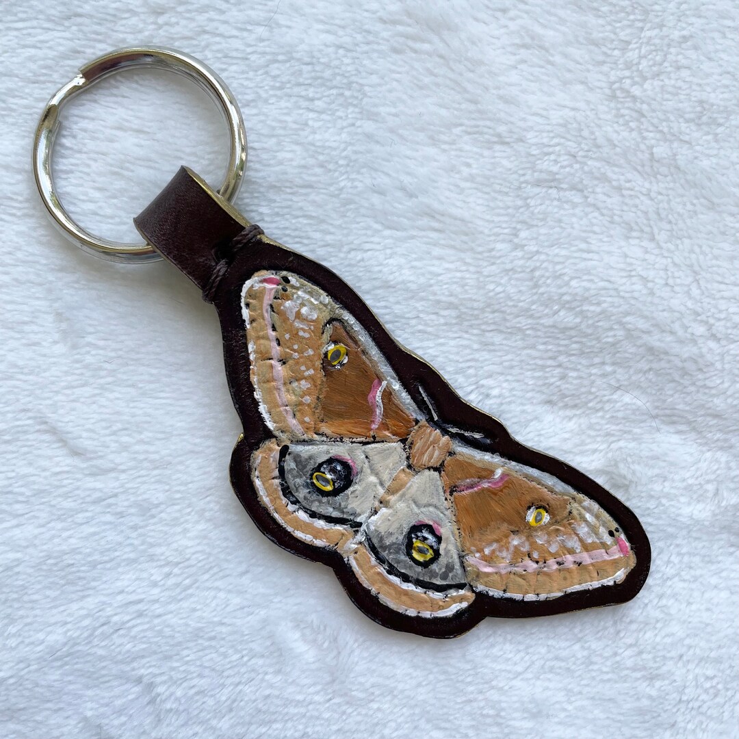Vintage Style Moth Keyfob - Polyphemus Moth-tooled Leather - Hand ...