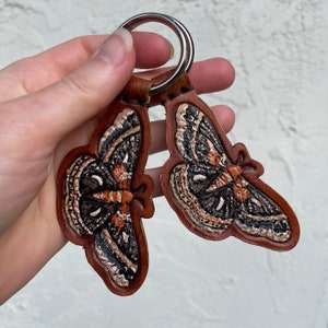 Vintage Style Moth Keyfob - Tooled Leather - Hand Painted Leather ...