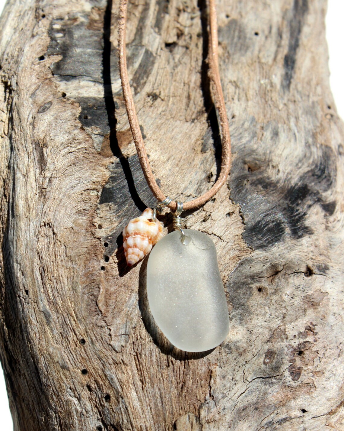 Hawaiian Clear Beach Glass & Tidal Snail Shell Wire Wrapped in - Etsy