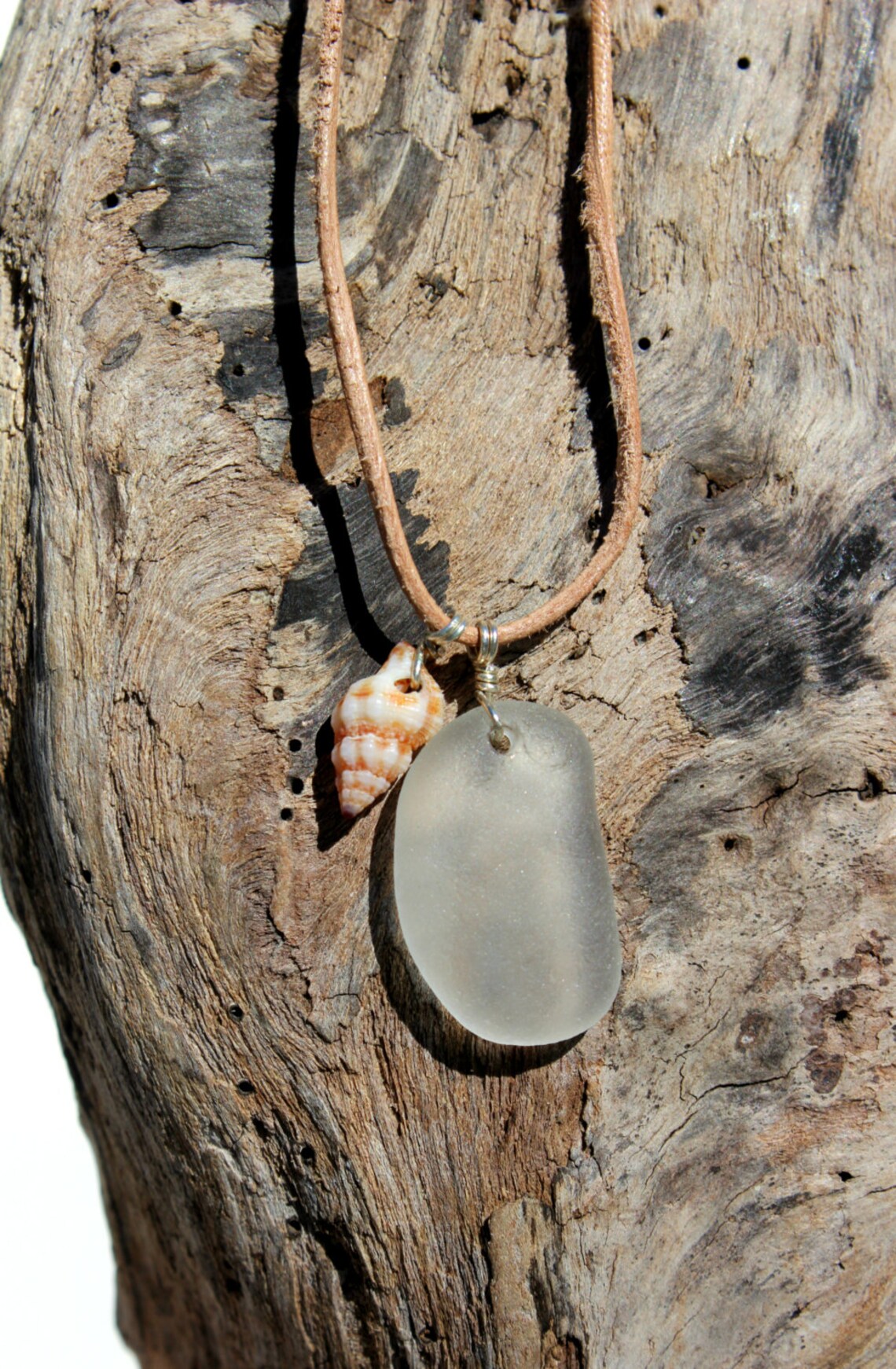 Hawaiian Clear Beach Glass & Tidal Snail Shell Wire Wrapped in - Etsy
