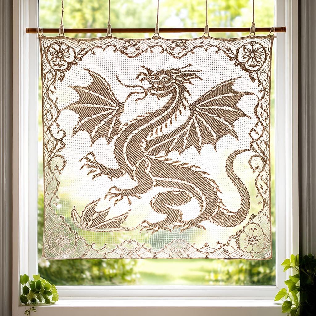 Gothic Dragon Filet Crochet Pattern | Fantasy Wall Hanging Chart (PDF ...