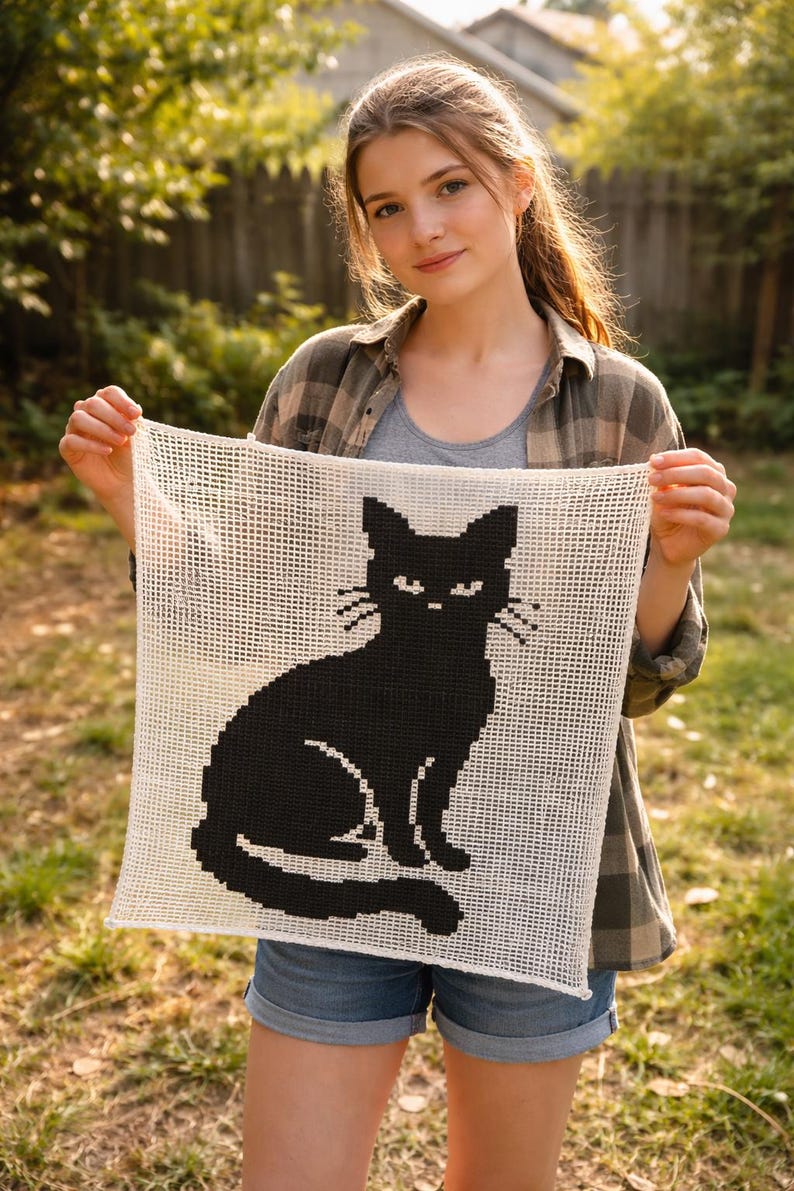 Black Cat Filet Crochet Pattern • Gothic Silhouette Window Decor (PDF ...