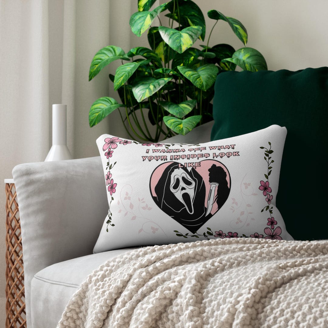 Scream Mask Heart Illustration Lumbar Pillow | Horror Floral Accent - Etsy