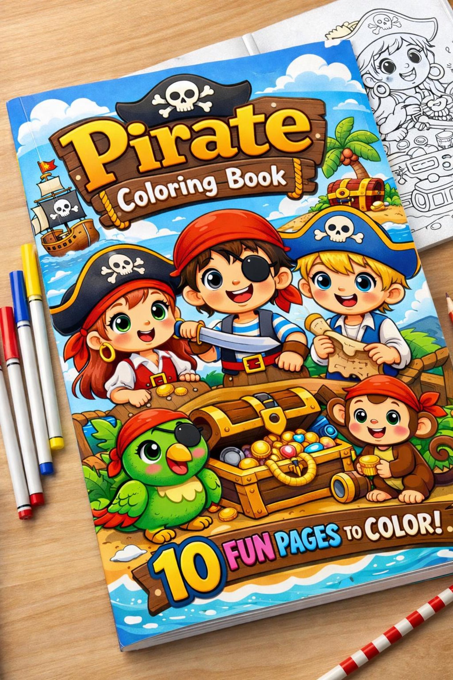 Pirate Coloring Book for Kids | 10 Fun Pages | Pirates Treasure ...