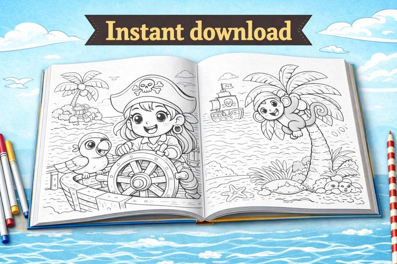 Pirate Coloring Book for Kids | 10 Fun Pages | Pirates Treasure ...