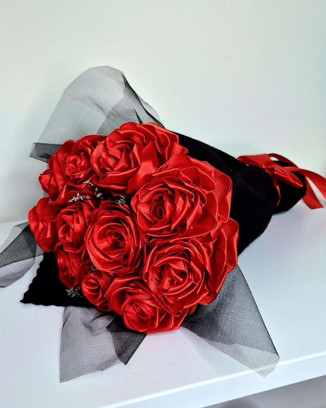 Eternal Red Roses Bouquet – 12 Handmade Satin Roses, Romantic Gift - Etsy
