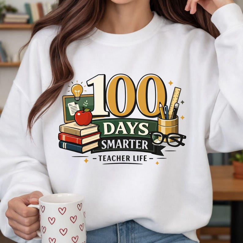 100 Days Smarter Teacher Life PNG, Cute Preppy 100 Days of School ...