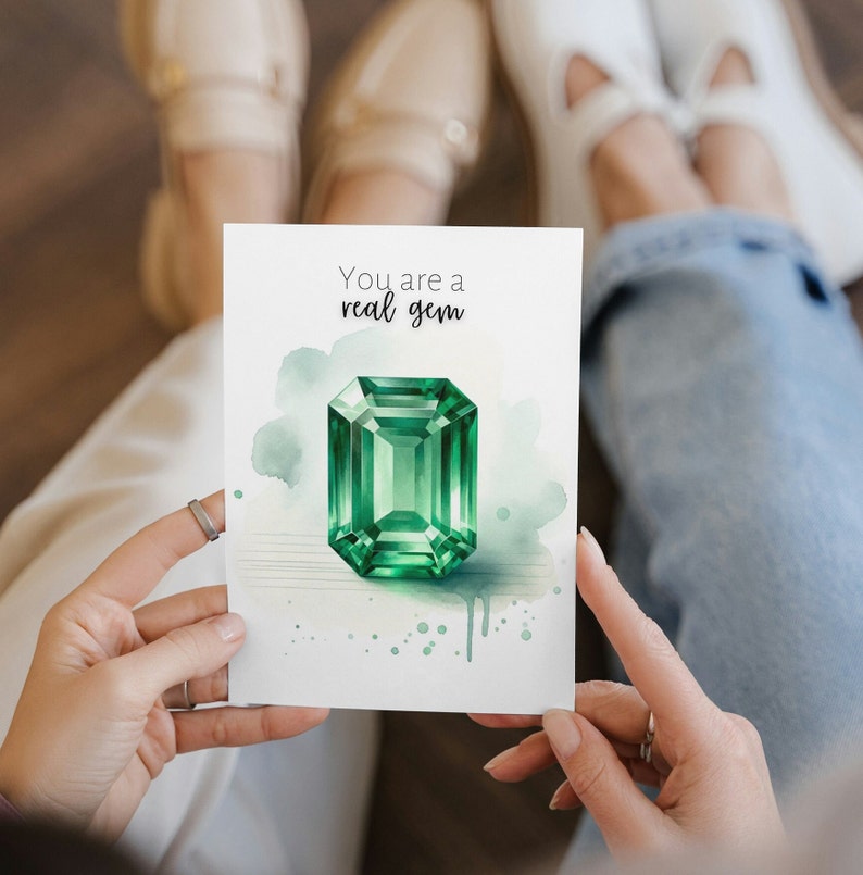 Digital Emerald Greeting Card, Printable Watercolor Emerald Card, May ...