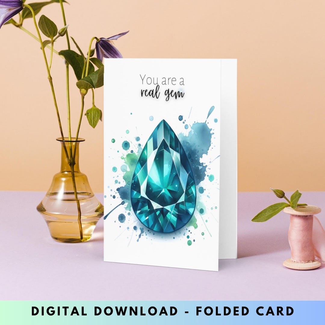Digital Printable Thank You Card, Watercolor Teal Sapphire September ...