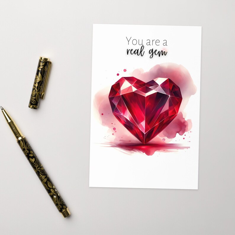 You Are a Real Gem, Watercolor Ruby Heart, Gemstone Birthday Card ...