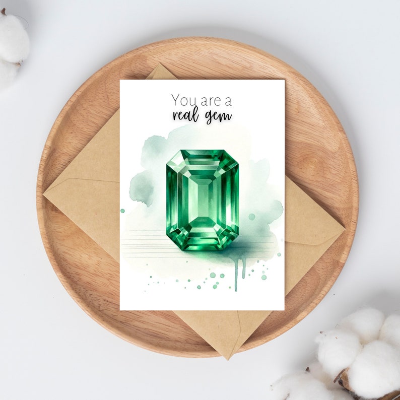 Digital Printable Emerald Greeting Card, Watercolor Emerald Card, May ...
