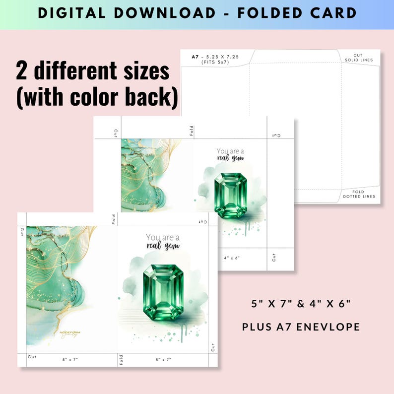 Digital Printable Emerald Greeting Card, Watercolor Emerald Card, May ...