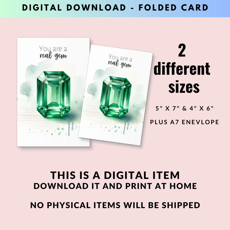 Digital Emerald Greeting Card, Printable Watercolor Emerald Card, May ...
