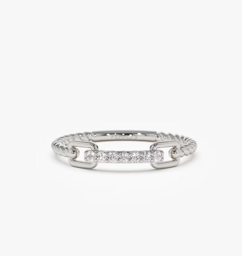 14K Gold Rope Braid Diamond Stack Ring – Minimalist Fine Jewelry - Etsy