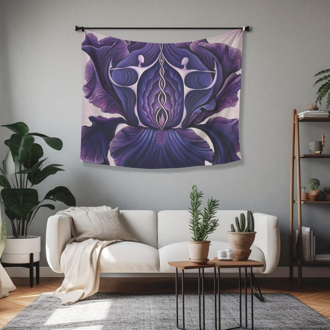 Purple Iris Indoor Wall Tapestry - Partner Yoga Wall Hanging - Sacred ...