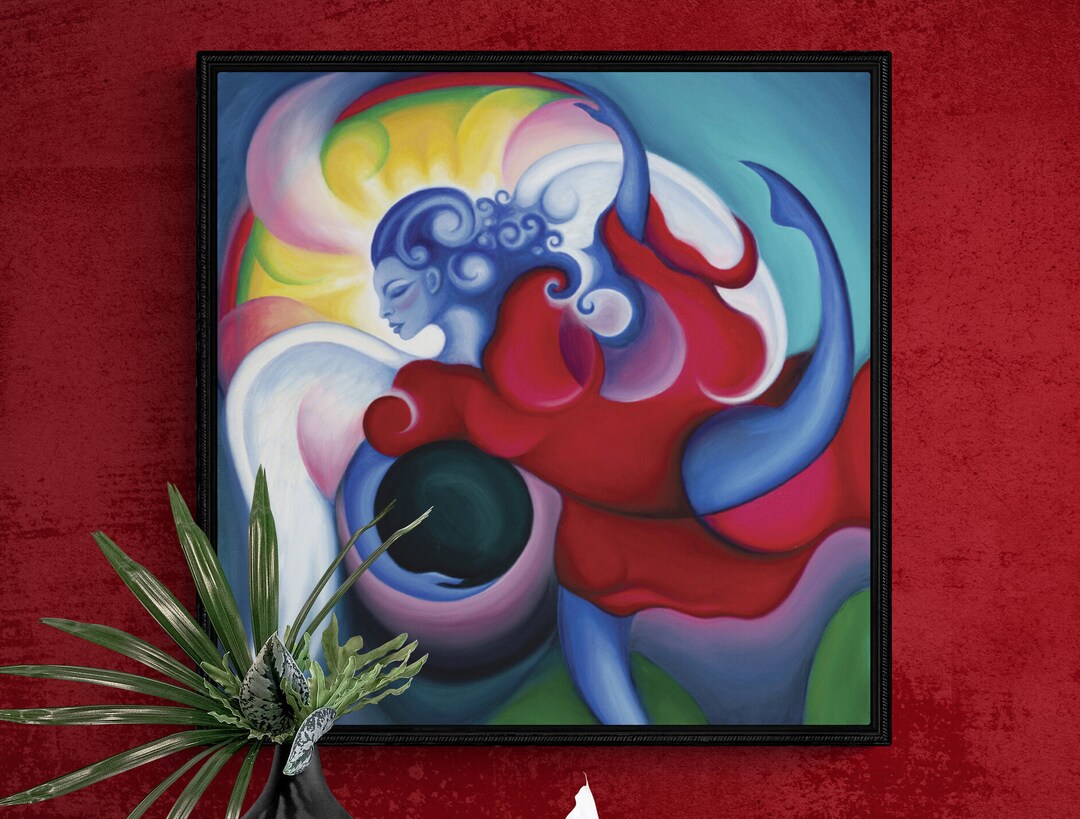 Red Dancing Angel Lighting the Dark - Colorful Visionary Art - Flat ...