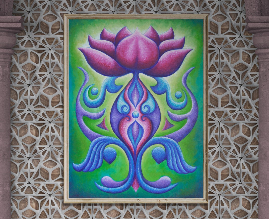 Pink Lotus Temple Design - Colorful Abstract Visionary Art Prints Wood ...
