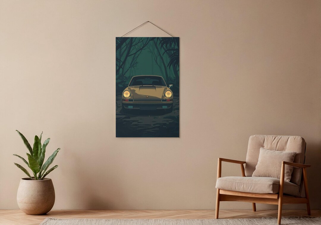 Vintage Sports Car Print | Moody Jungle Night Automotive Art (digital ...