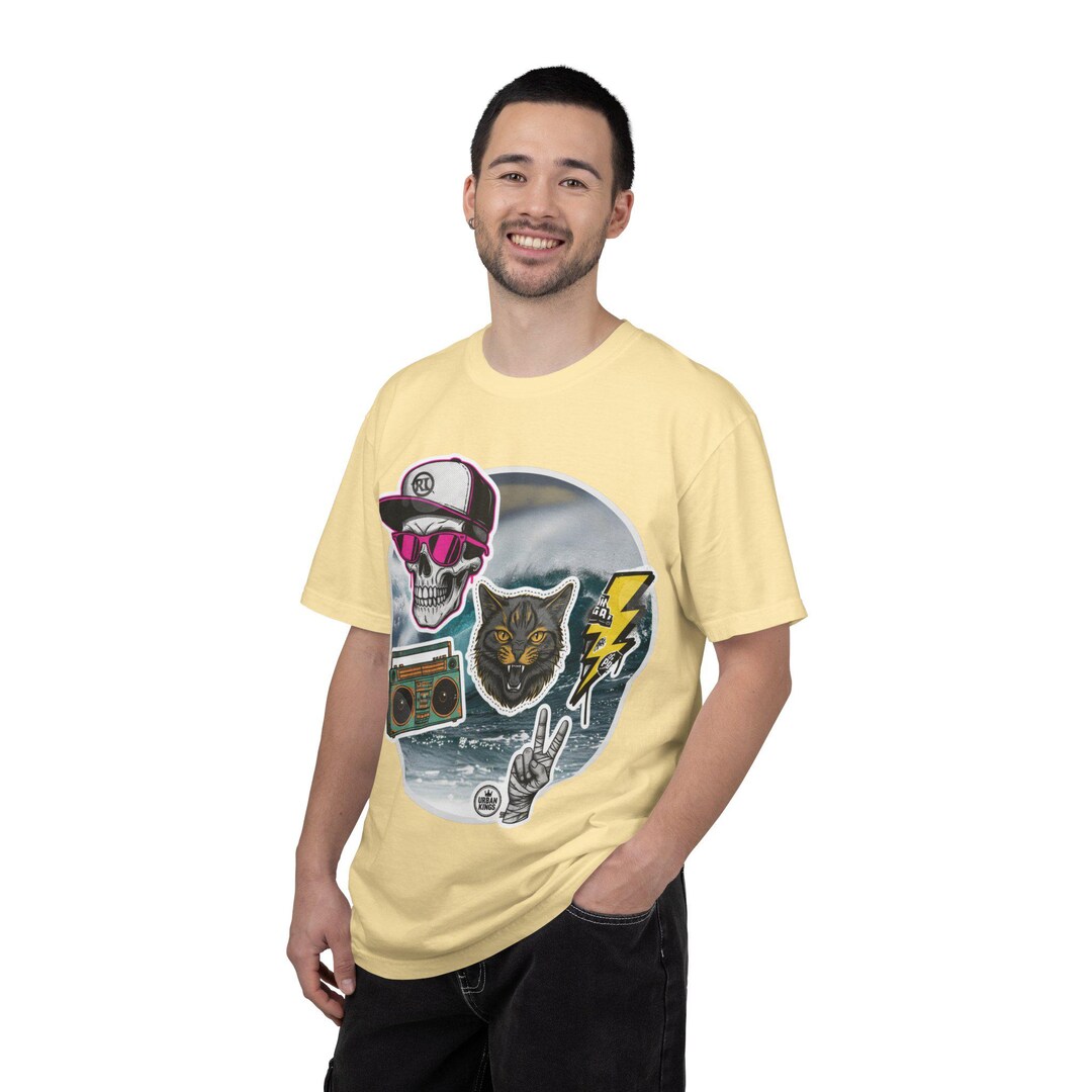 Skull Wolf Boombox Stickers T-shirt | Lightning Peace Sign Graphic Tee ...
