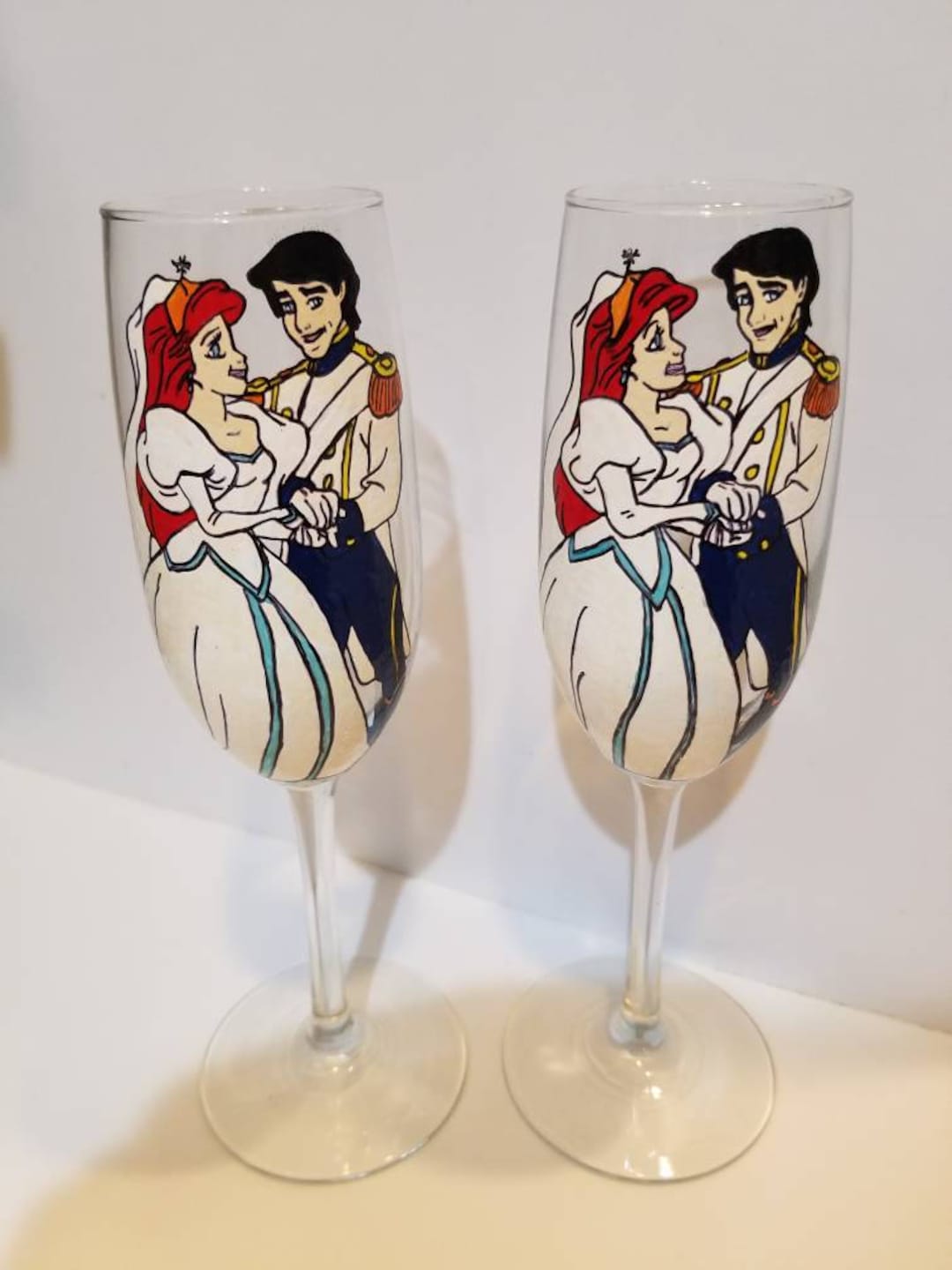 Custom Set of 2 Champagne Flute Wine Toasting Glasses Ariel and Prince ...