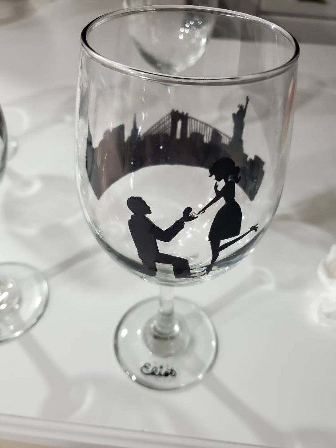 Hand Paintedwedding Wine Glass Proposal Engagement Set of - Etsy