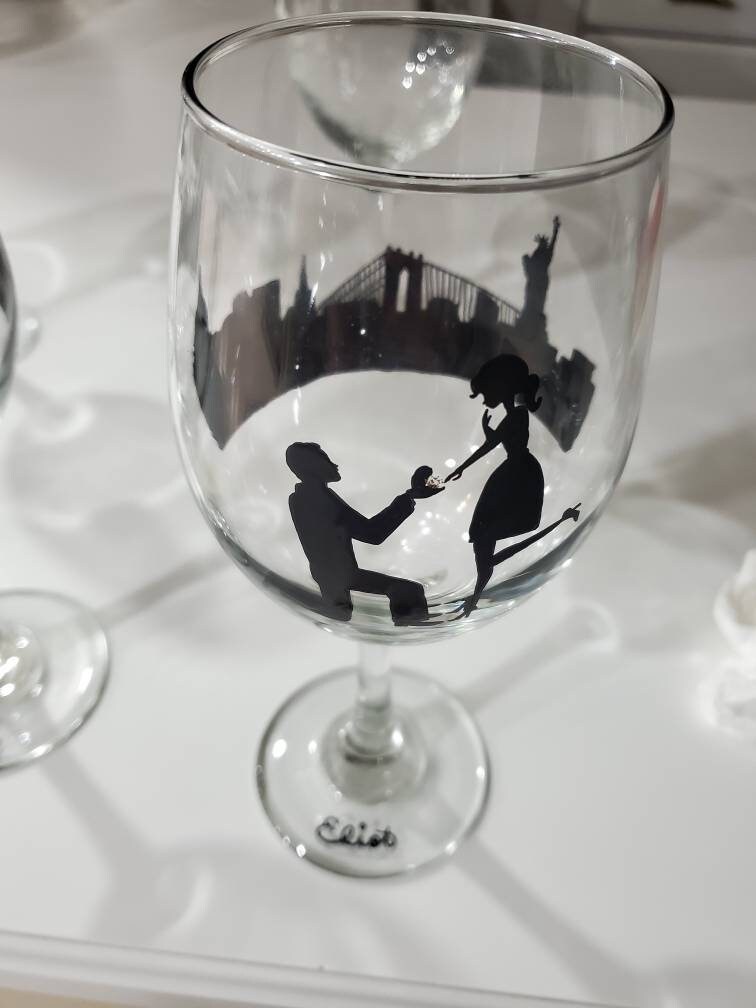 Hand Paintedwedding Wine Glass Proposal Engagement Set of | Etsy