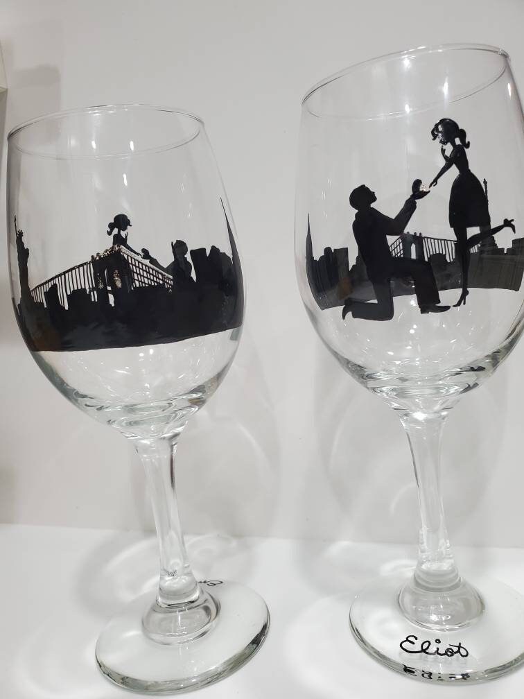 Hand Paintedwedding Wine Glass Proposal Engagement Set of | Etsy
