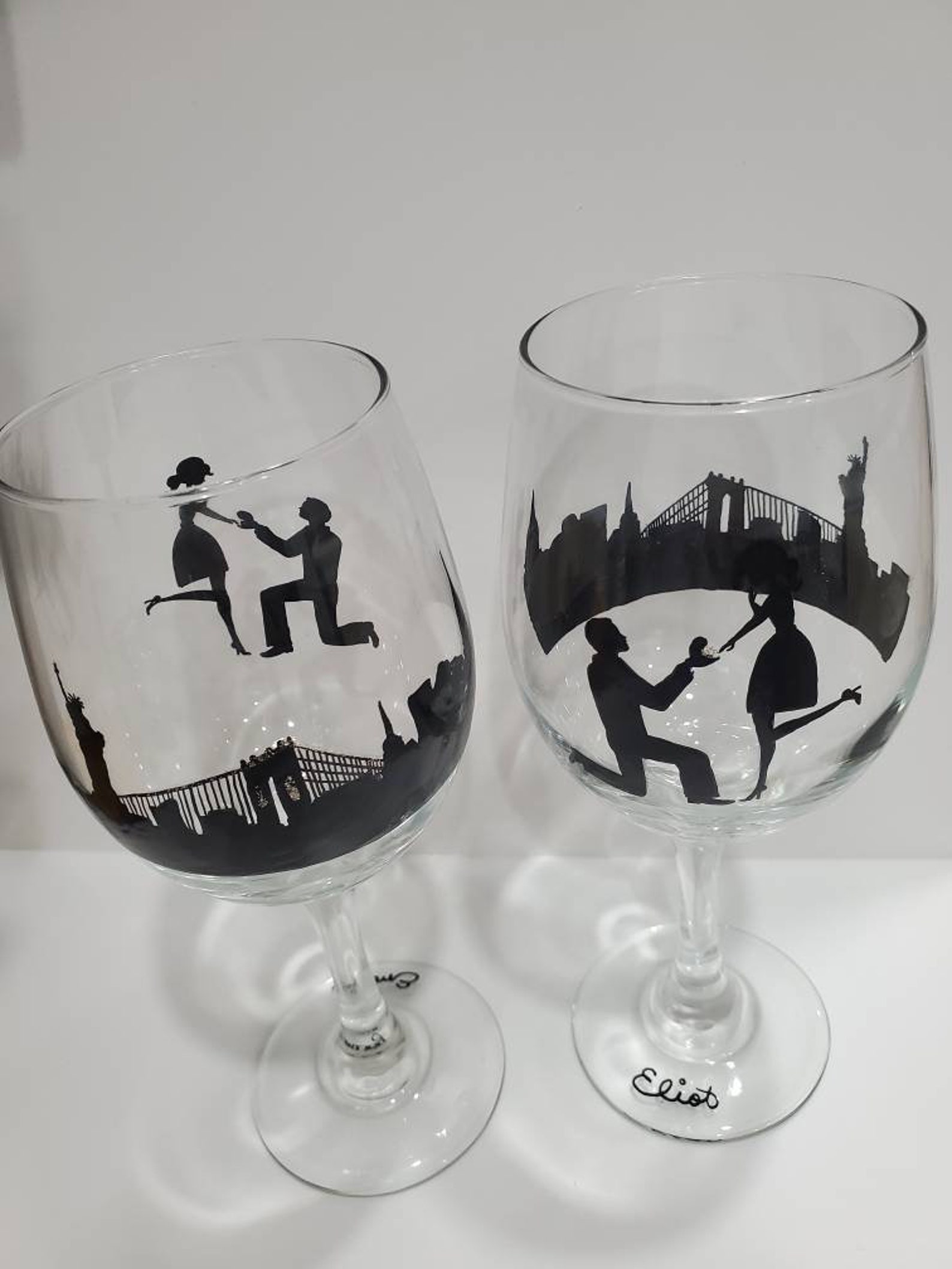 Hand Paintedwedding Wine Glass Proposal Engagement Set of - Etsy