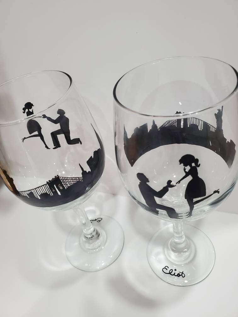 Hand Paintedwedding Wine Glass Proposal Engagement Set of | Etsy