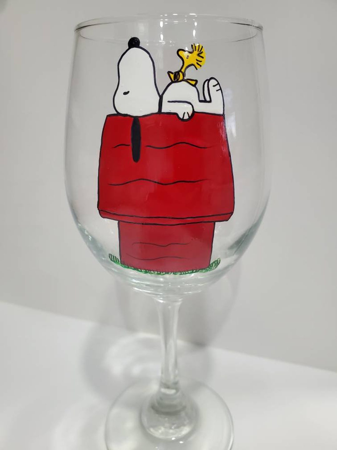 Hand Painted Peanuts Snoopy Woodstock Dog House Wine Glass - Etsy