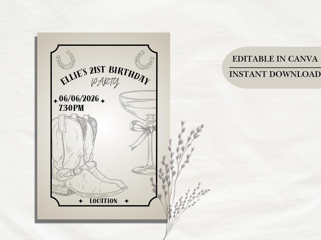 Western Birthday Invitation Canva Templete | Cowgirl 21st Birthday ...