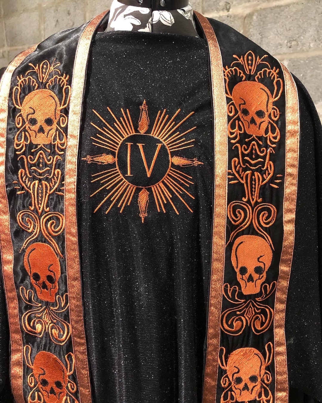 Sparkly Robe & Embroidered Satin Shawl: High Collar, Bronze Edging - Etsy