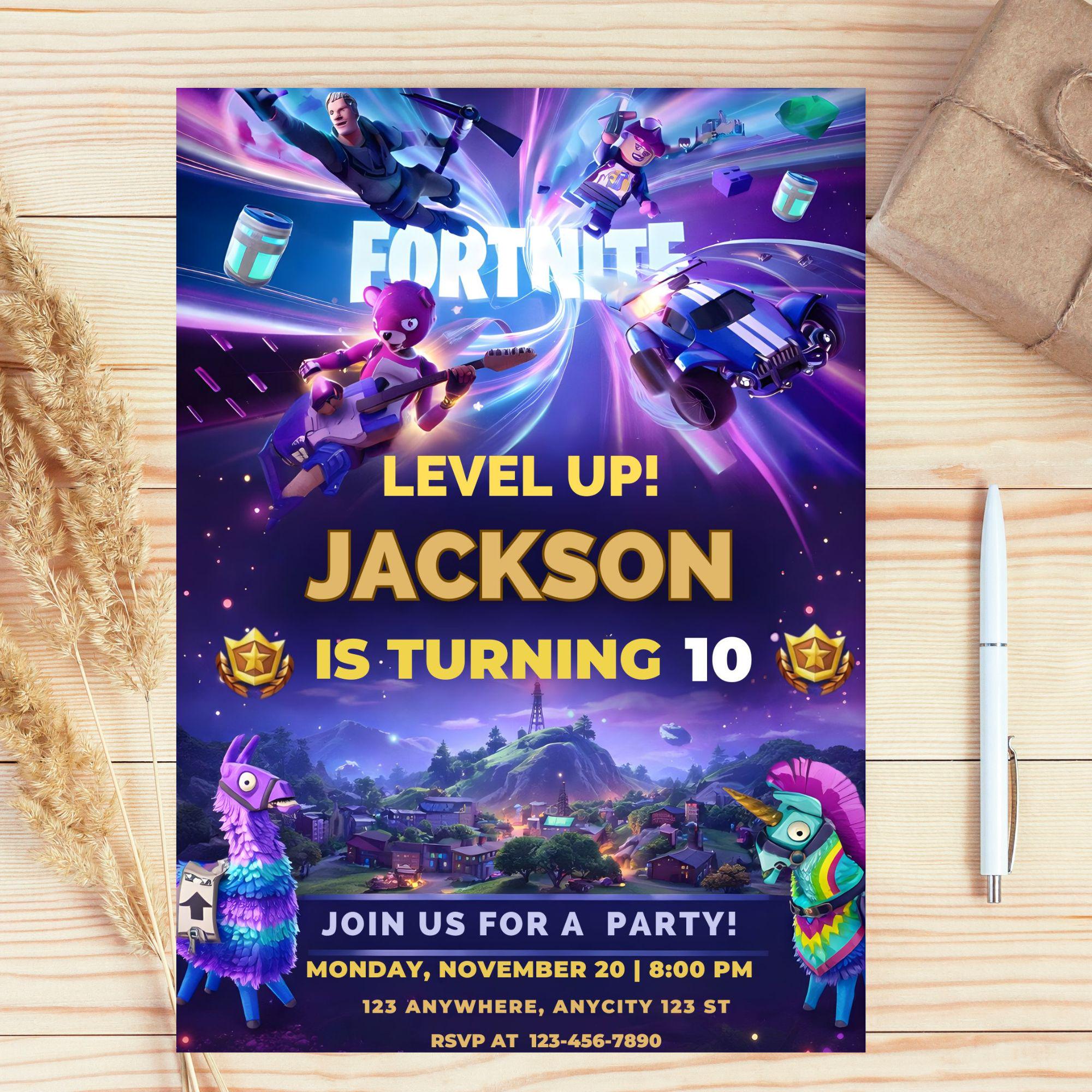 Editable Fort Game Birthday Invitation, Gamer Party Invite, Battle ...