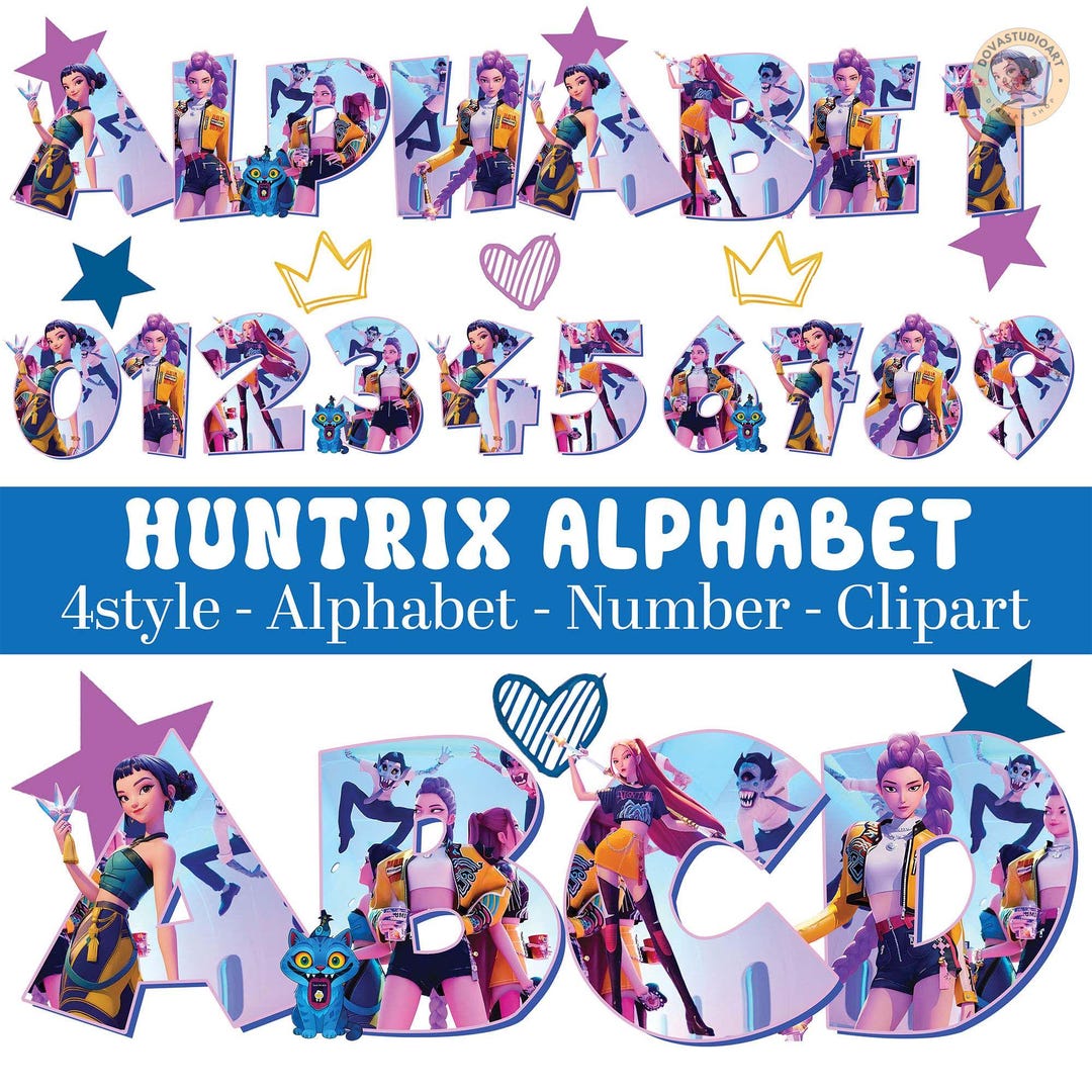 Huntrix Letters Png-Bundle, 4 PNG Huntrix Alphabet, Kpop Dämonenjäger ...