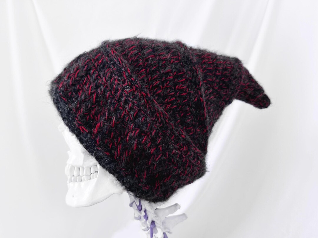 Goth Fashion, Witch Hat, Gnome Hat, Women Hat, Black Red Pixie Hat ...
