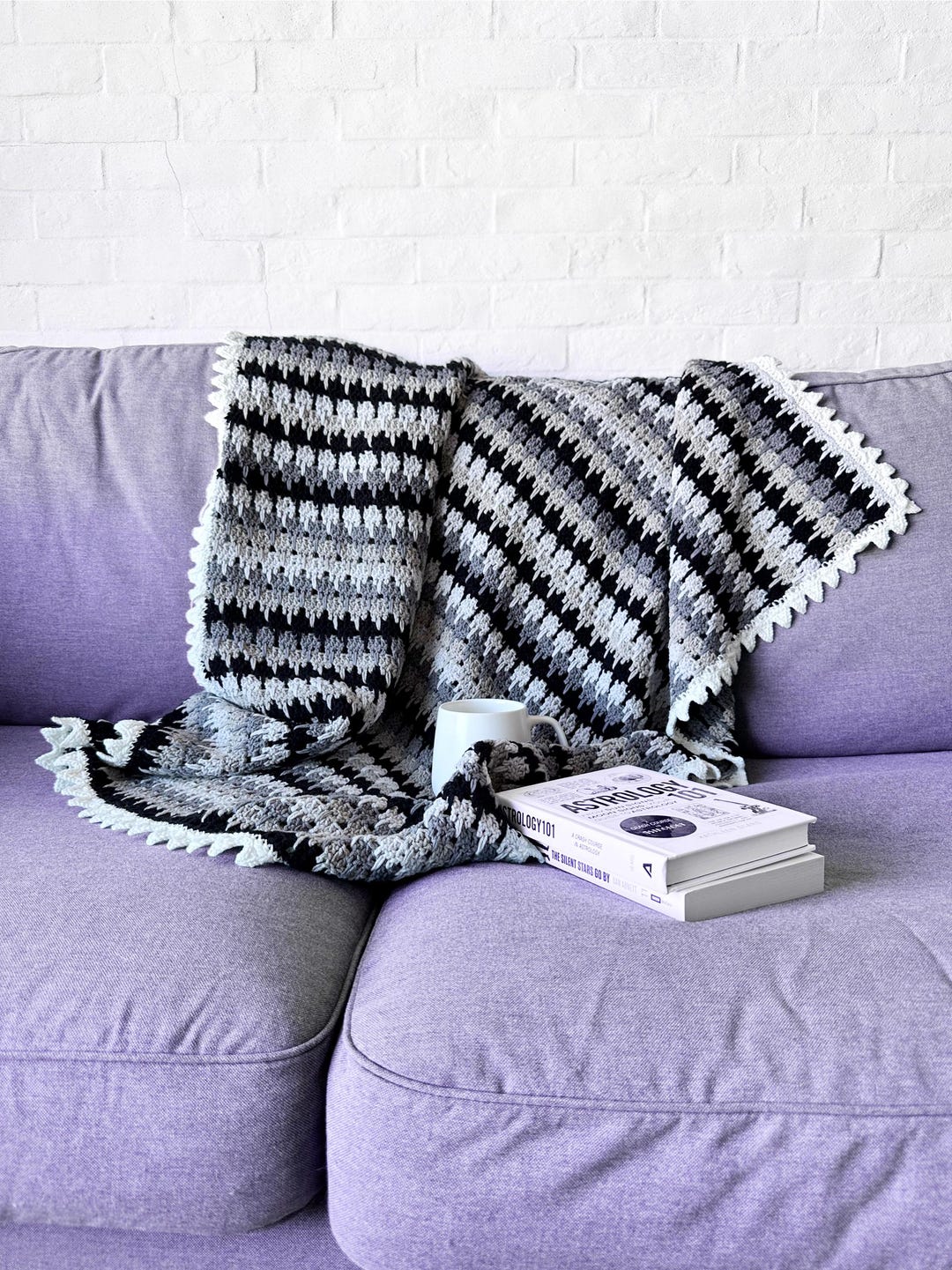 Black White Grey, Handmade Crochet Blanket, Cozy Crochet Throw, Soft ...