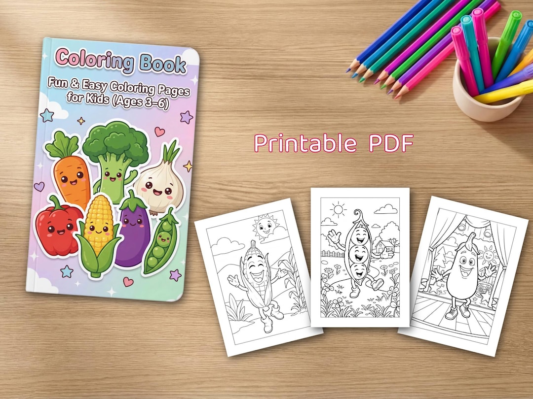 Vegetables Coloring Book for Kids Ages 3–6 | Printable PDF | Fun & Easy ...