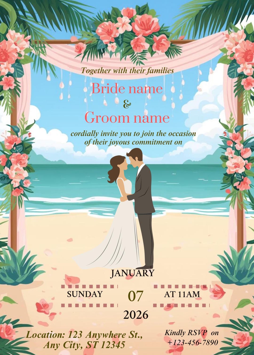 Destination | Wedding Invitation Card | Beach |editable | Printable - Etsy