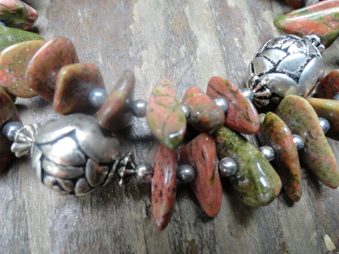 Chunky Vintage Unikite Stone Necklace - Etsy