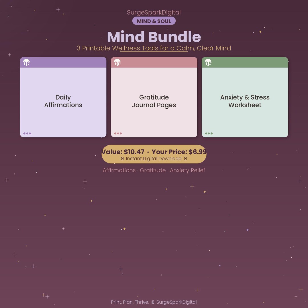 Mind Wellness Bundle | Affirmations Gratitude Journal Anxiety Relief ...