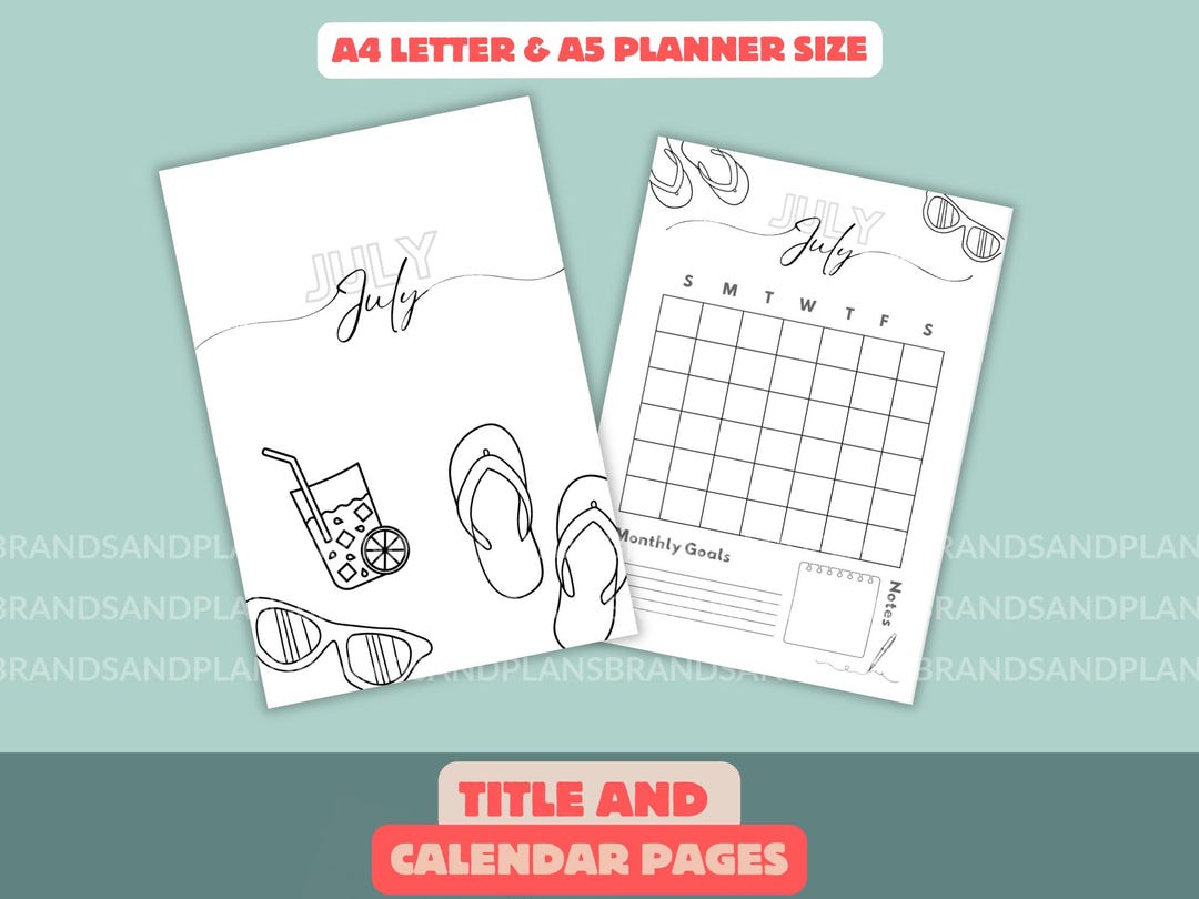 July Title Page - July Calendar - PRINTABLE Calendar - Printable Title ...
