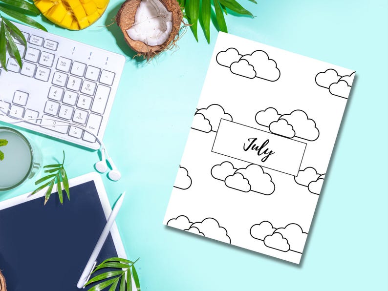 July Title Page & Calendar - Printable July Monthly Planner - Bullet ...